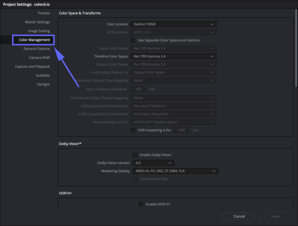 How to setup ACES colour managed workflow in DaVinci Resolve for use with fylm.ai? - fylm.ai
